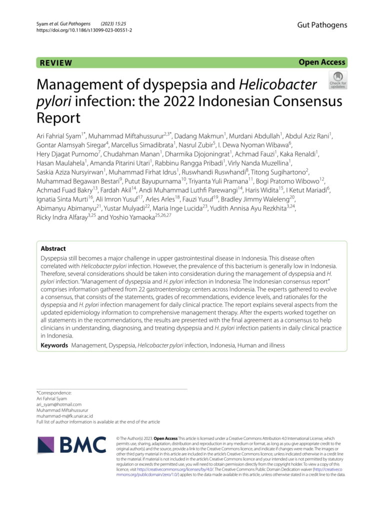 Management of dyspepsia and Helicobacter pylori infection: the 2022 Indonesian Consensus Report ...